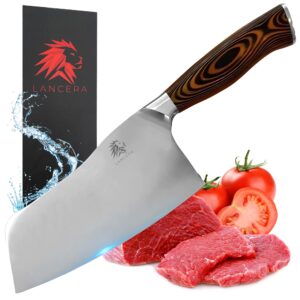 cleaver knife 7 inch stainless steel - professional chef knife with pakka wood full tang handle, heavy duty blade for home kitchen and restaurant