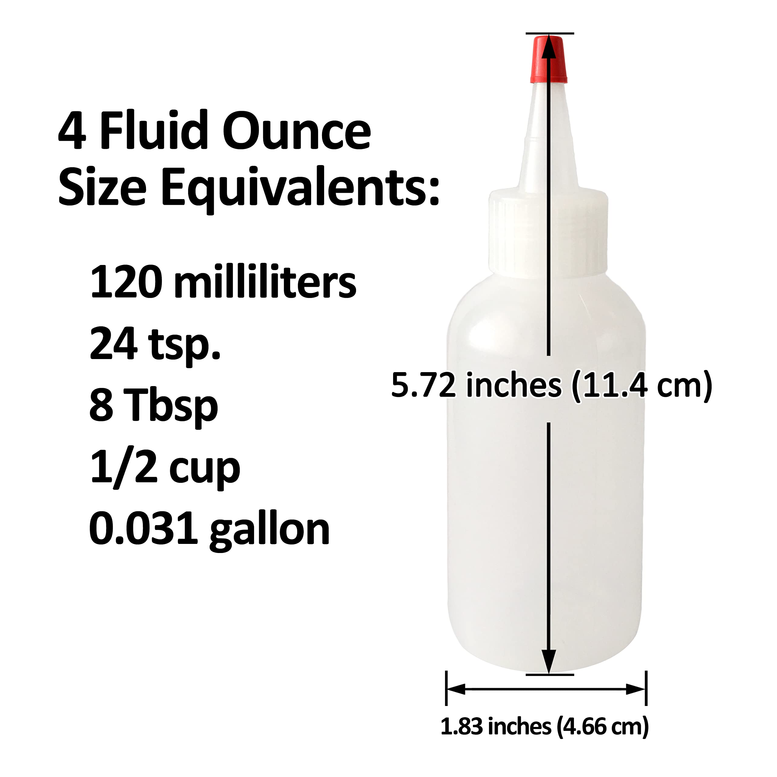 510 Central Yorker Squeeze Bottles (4oz, 2 Pack) Boston Round with Red Tip Caps - LDPE Plastic - Made in USA