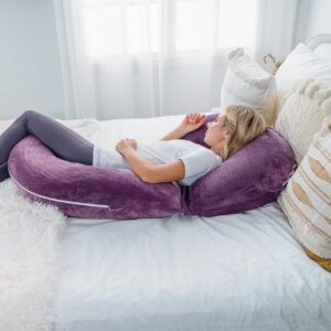 Meiz Pregnancy Pillows, Detachable Pregnancy Pillows for Sleeping, Pregnancy Body Pillow, Maternity Body Pillow for Sleeping, C Shaped Body Pillow with Velvet Cover, Dark Purple