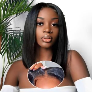 u part human hair wig short straight bob wigs human hair for black women brazilian straight bob wigs 150% density natural color clip in u part wigs supernova hair (8 inch)