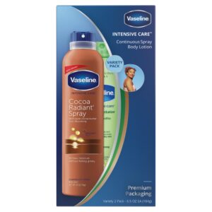 Vaseline Cocoa Radiant Spray + Aloe Soothe Spray Variety 2-Pack – Non-Greasy, Fast-Absorbing All-Over Moisturizers for Dry Skin, 6.5 Oz Ea