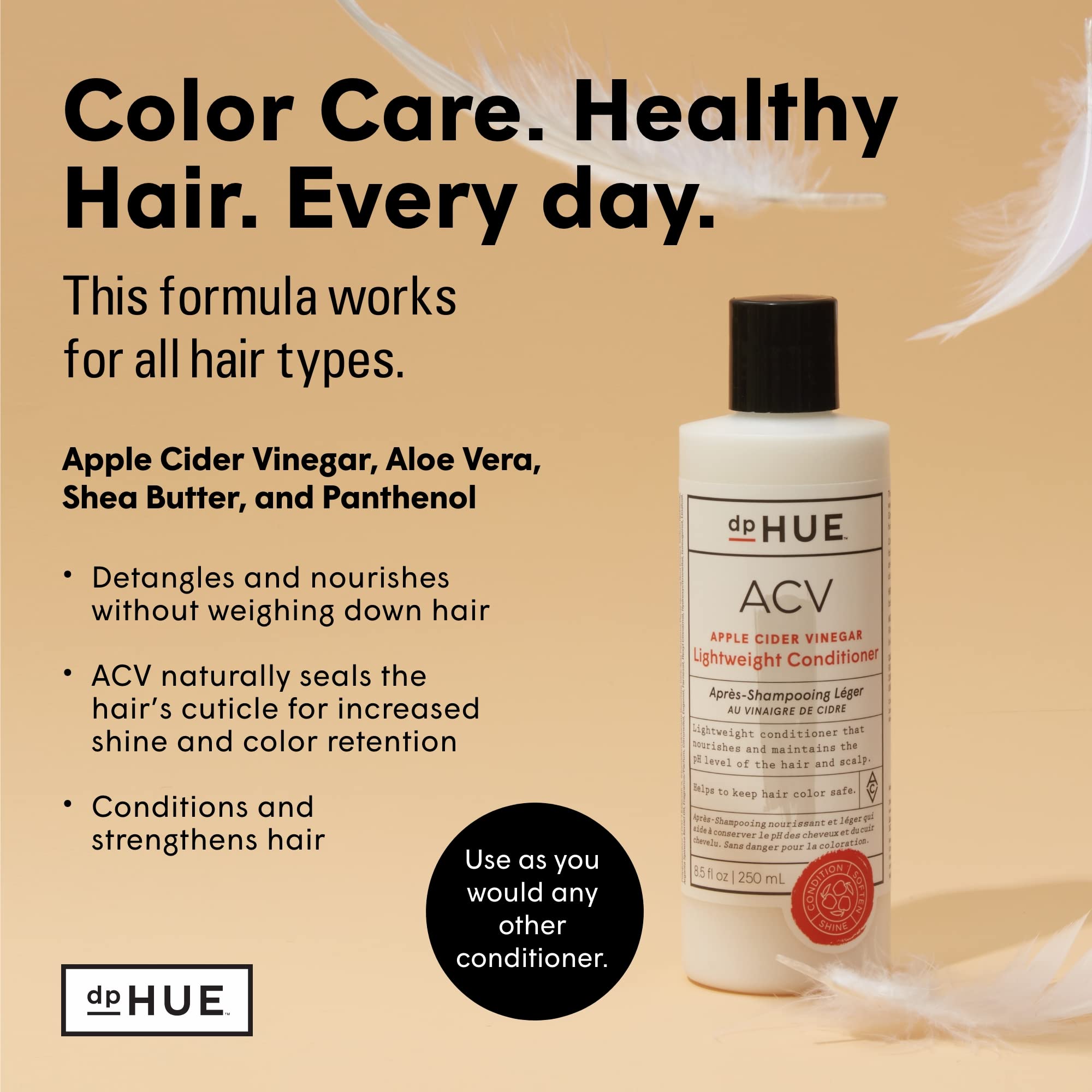 dpHUE Apple Cider Vinegar Lightweight Conditioner, 8.5 fl oz - Hydrates, Adds Shine & Helps Protect Color - With Aloe Vera, Shea Butter & Panthenol