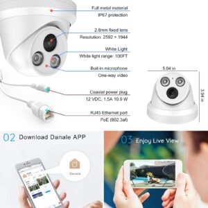 Compatible for Hikvision 5MP IP PoE Turret Camera -AI Human/Vehicle Detection,Built in Mic,100ft EXIR Night Vision,Outdoor Turret Poe IP Camera+2.8mm Lens+IP67+30fps