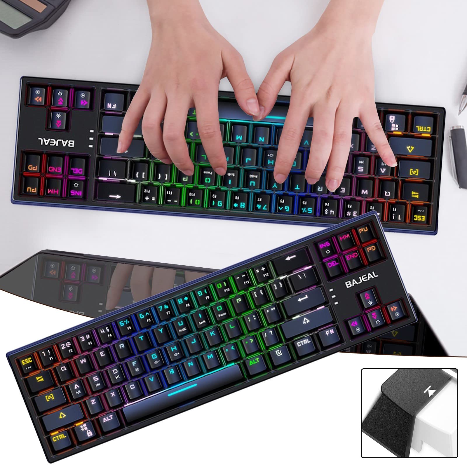 MatureGirl K71 Mechanical Gaming Keyboard, RGB LED Backlit Gaming Keyboard, Wired Ergonomic Computer Keyboard with Blue Switches, for PC Gamer/Windows Gaming (Black)