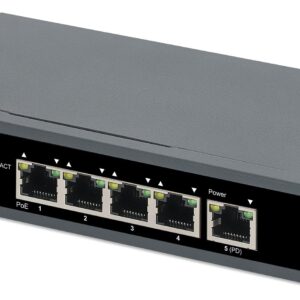 Intellinet PoE++ Powered 5 Port Gigabit Ethernet Switch with PoE Passthrough - 65W Power Budget via AC Power & 95W Power Budget via POE PD, 30W per Port, Fanless & Quiet–3 Yr Mfg Warranty-561808