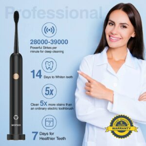 MOPIKO Electric Toothbrush for Adults,Travel Toothbrush Kit,Rechargeable Sonic Electric Toothbrushes with Travel Case and 4 Brush Heads,6 Modes,Cordless Fast Charge,Smart Timer (Black)