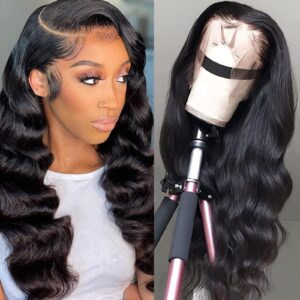 sensairuite body wave lace front wigs human hair wide lace 180 density human hair wigs 13x4 human hair lace front wigs pre plucked with baby hair 20 inches natural color