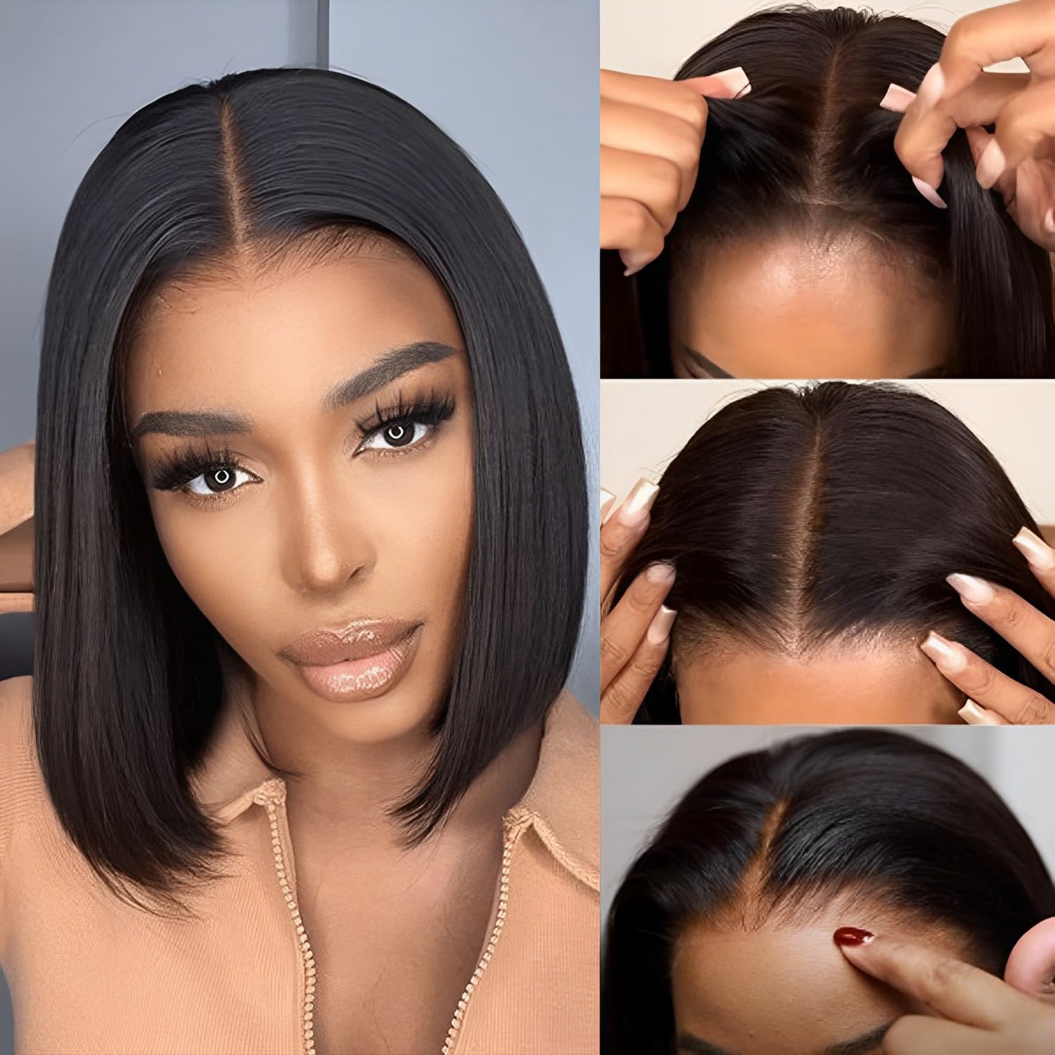 U Part Human Hair Wig Short Straight Bob Wigs Human Hair for Black Women Brazilian Straight Bob Wigs 150% Density Natural Color Clip in U Part Wigs Supernova Hair (8 Inch)