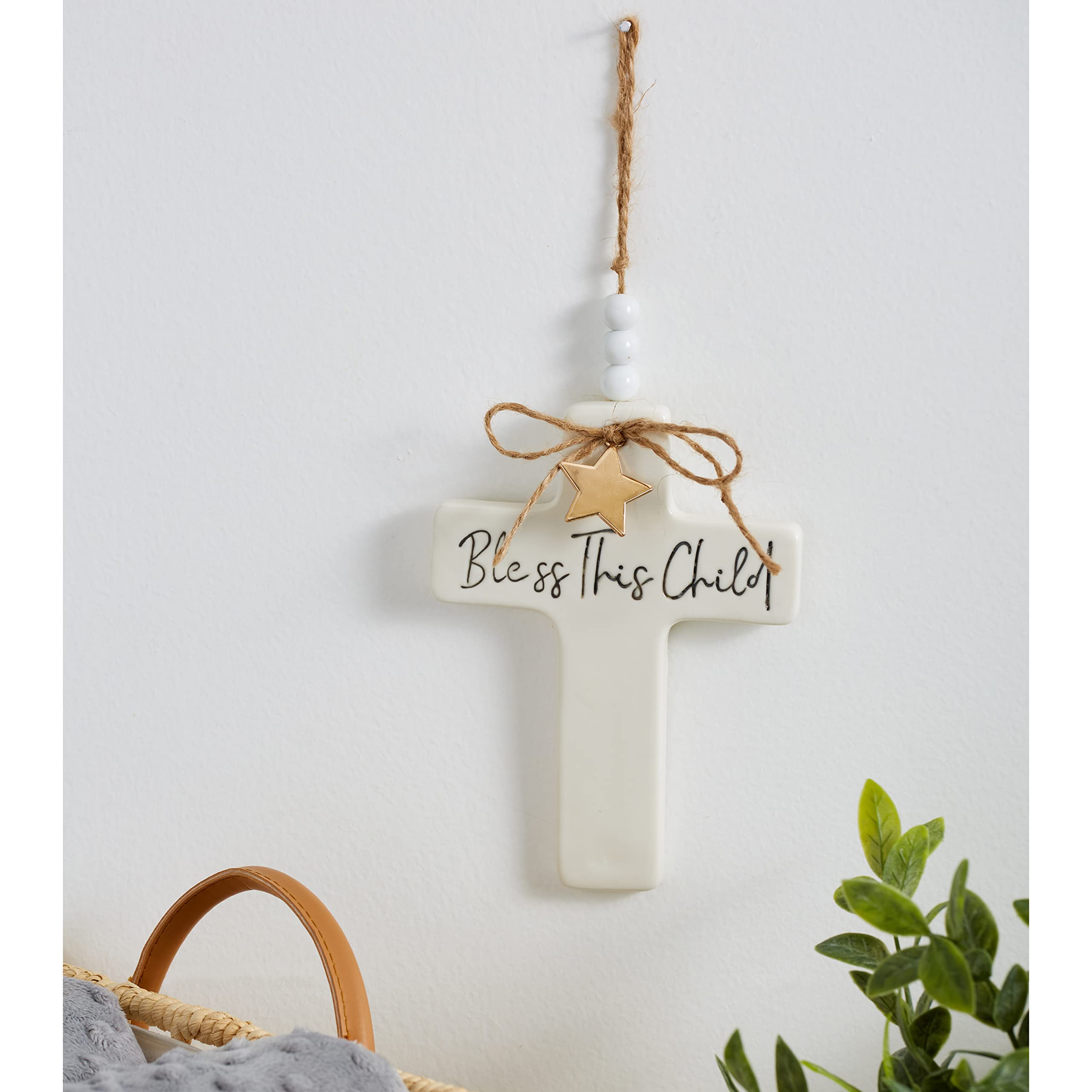 C.R. Gibson BCC-21544 Bless This Child Ceramic Baby Cross Religious Nursery Décor, 4.5" W x 6.5" H, Multicolor