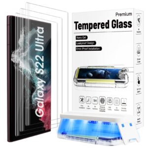 ni-shen 3 pack【auto alignment】 3d curved for s22 ultra screen protector samsung galaxy 5g,samsung galaxy s22 ultra tempered glass，fully compatible with ultrasonic fingerprint scanner and s pen