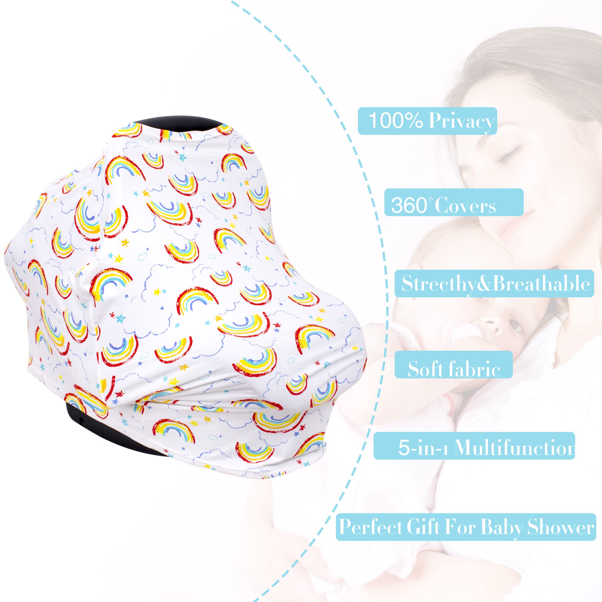 Cloele Car Seat Canopy for Babies Nursing Cover Breastfeeding Scarf - Multi Use Baby Car Seat Covers Rainbow Infant Stroller Cover Newborn Breastfeeding Nursing Cover