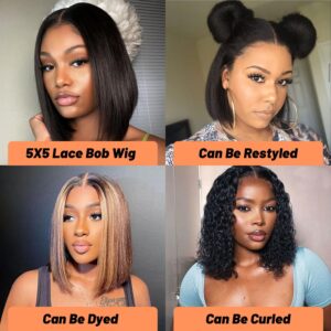 U Part Human Hair Wig Short Straight Bob Wigs Human Hair for Black Women Brazilian Straight Bob Wigs 150% Density Natural Color Clip in U Part Wigs Supernova Hair (8 Inch)