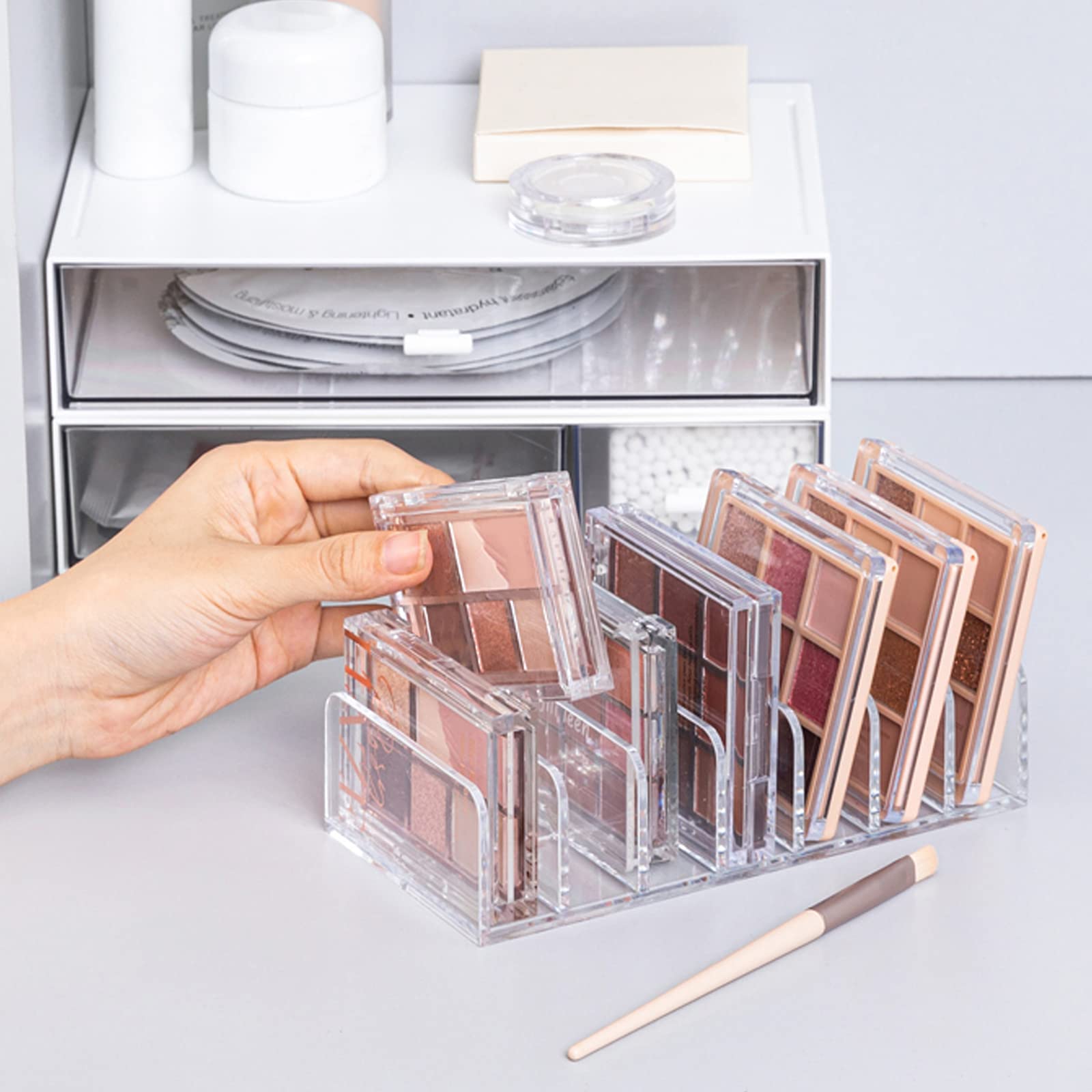 Niurewan 2 Pack Acrylic Makeup Palette Organizer,7 Spaces Plastic Makeup Holder Organizer,Accessories Storage Organizer for Eyeshadow Palettes,Contour Kits,Blush,Clear