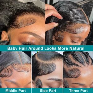 4x4 Body Wave Lace Front Wigs Human Hair Pre Plucked with Baby Hair 150% Density 16 Inch Human Hair Wigs Brazilian Virgin Frontal 4x4 Glueless HD Lace Closure Wig Human Hair for Black Women