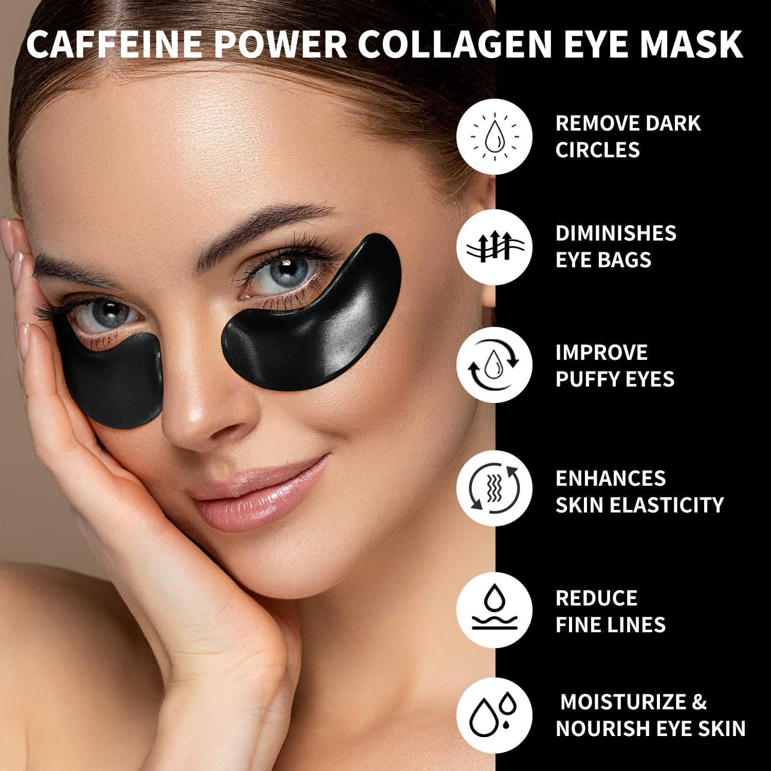 ROUSE Collagen Under Eye Patches with Caffeine Eye Treatment Mask for Dark Circles Eye Fatigue Puffiness Refreshing Revitalizing Skin Care Eye Gel Pads-20 Pairs