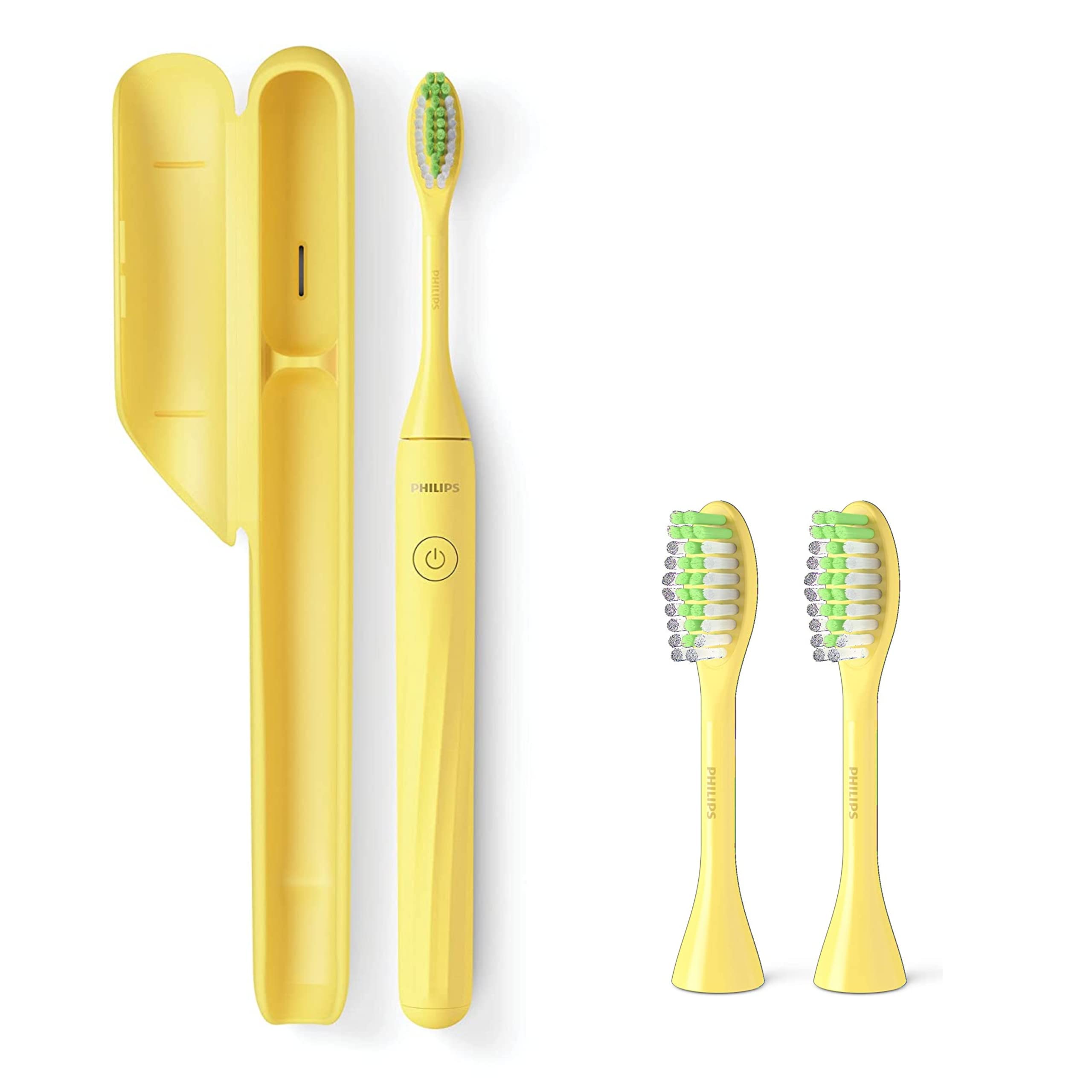 Philips Sonicare One Toothbrush, Electric Battery Powered Toothbrush with Sleek Travel Case and 2pk Toothbrush Heads - Mango Yellow, HY1100-02