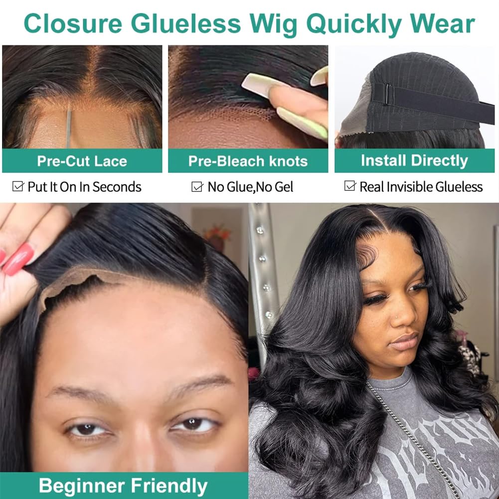 4x4 Body Wave Lace Front Wigs Human Hair Pre Plucked with Baby Hair 150% Density 16 Inch Human Hair Wigs Brazilian Virgin Frontal 4x4 Glueless HD Lace Closure Wig Human Hair for Black Women