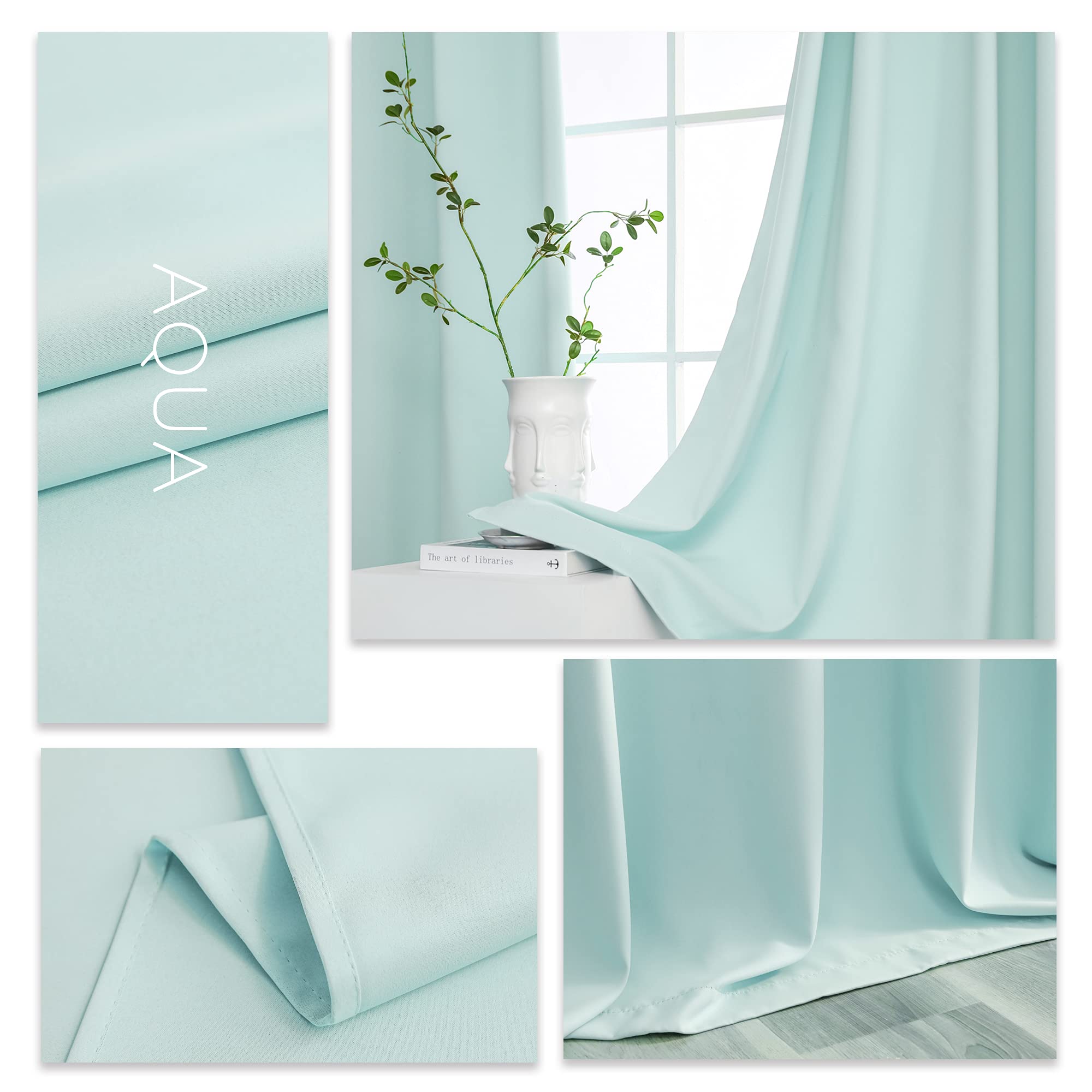 YGO Aqua Curtains 54 Inch Length for Kids Room Thermal Insulated Blackout Curtains for Small Short Window Drape Grommet 34x54 Inches Long