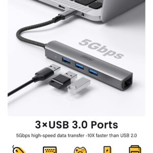 USB C to Ethernet Adapter, SAILLIN USB C Hub with RJ45 Gigabit and 3 USB 3.0 Ports, Thunderbolt 3 Multiport Adapter Hub 4 in 1 for MacBook Pro/Air, iPad Pro, iMac, Dell XPS, Surface Pro, Chromebook