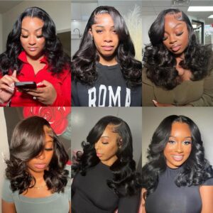 4x4 Body Wave Lace Front Wigs Human Hair Pre Plucked with Baby Hair 150% Density 16 Inch Human Hair Wigs Brazilian Virgin Frontal 4x4 Glueless HD Lace Closure Wig Human Hair for Black Women