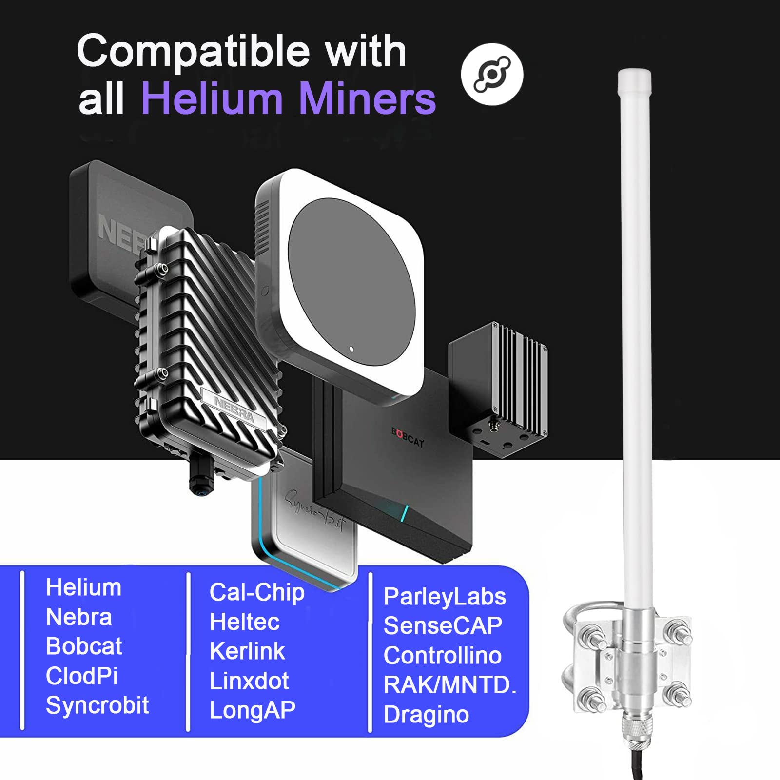 Waterproof Replacement 5.8dBi Cellular 915MHZ LoRa Gateway Antenna for Helium Hotspot RAK RAK2 Nebra Bobcat 300 SenseCAP M1 SyncroB.it Hotspot Finestra HNT Miner + 10ft KSR400 Ultra Low Loss Cable