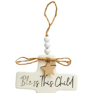 C.R. Gibson BCC-21544 Bless This Child Ceramic Baby Cross Religious Nursery Décor, 4.5" W x 6.5" H, Multicolor