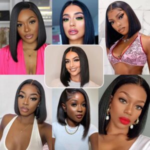 U Part Human Hair Wig Short Straight Bob Wigs Human Hair for Black Women Brazilian Straight Bob Wigs 150% Density Natural Color Clip in U Part Wigs Supernova Hair (8 Inch)