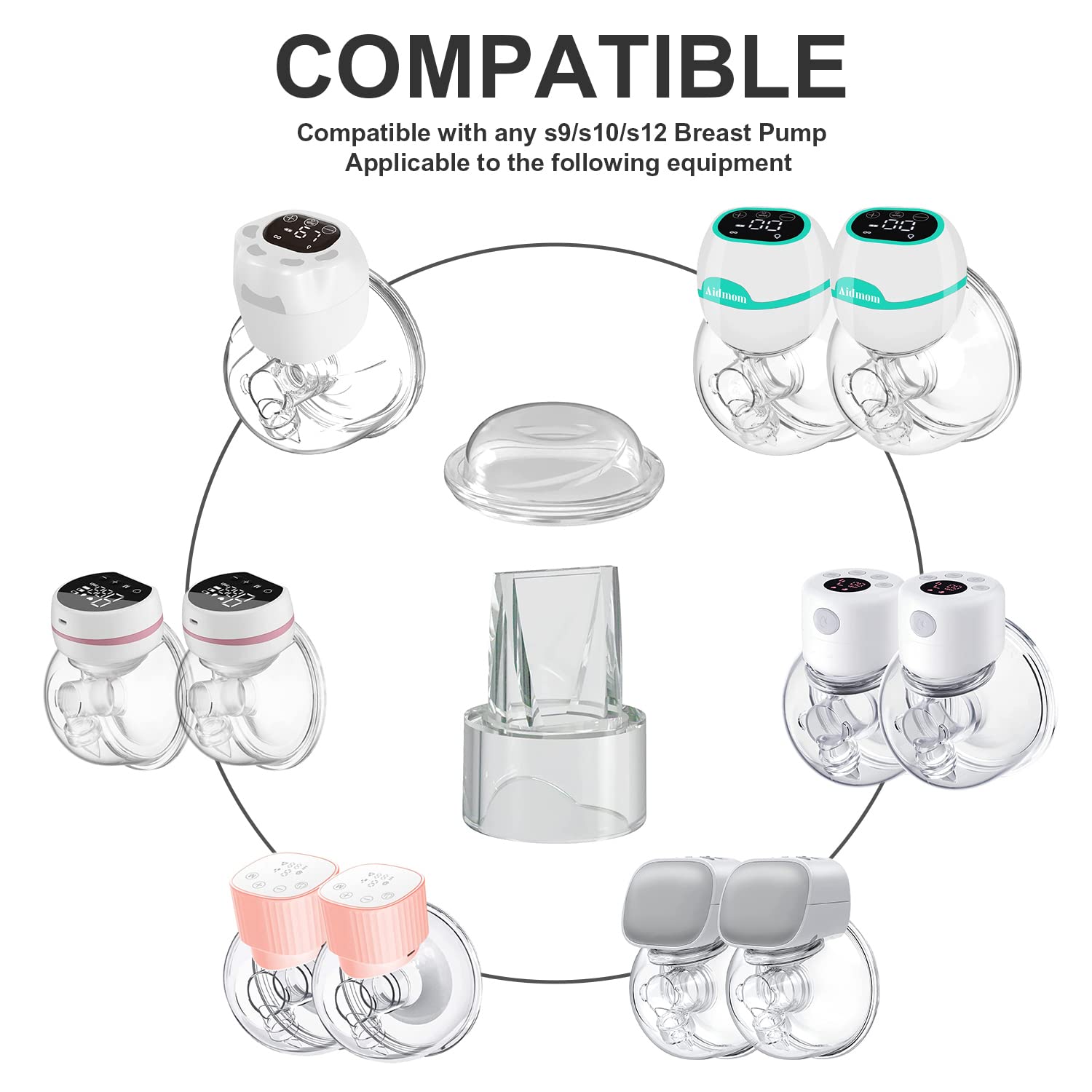 Aidmom Breast Pump Cup, Duckbill Valves, Membrenes, Flange Replacement Compatible with Aidmom All Models of Breast Pumps S9 S10 S12 Pro (2 Valves)