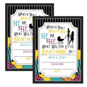 Silly Goose Gifts Nightmare Before Christmas Themed Baby Shower Gender Reveal Invitation Invite Decoration Supply (Set of 12) with Envelopes