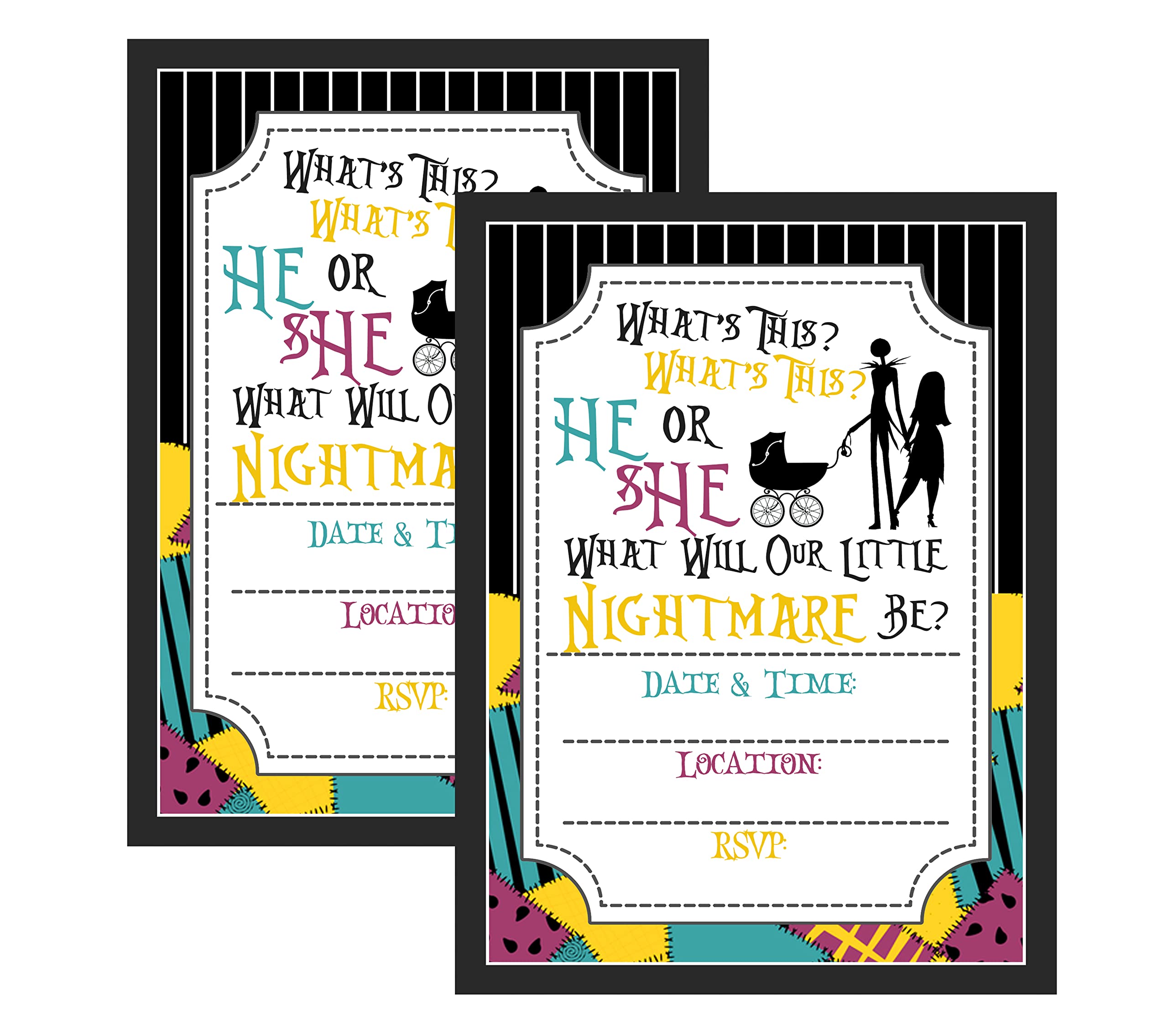 Silly Goose Gifts Nightmare Before Christmas Themed Baby Shower Gender Reveal Invitation Invite Decoration Supply (Set of 12) with Envelopes