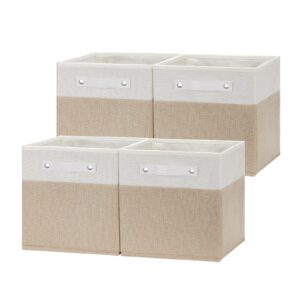 bidtakay cubes baskets for organizing 11 x 11 x 11 inch collapsible fabric storage boxes 4 pack stackable beige cube storage organizer bins for home closet shelves office bedroom nursery toy storage