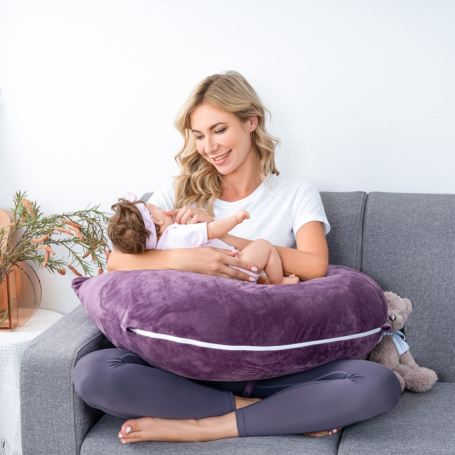 Meiz Pregnancy Pillows, Detachable Pregnancy Pillows for Sleeping, Pregnancy Body Pillow, Maternity Body Pillow for Sleeping, C Shaped Body Pillow with Velvet Cover, Dark Purple