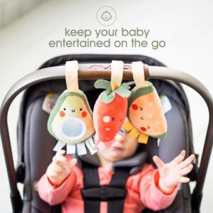 Pearhead Fruit Stroller Toys, Plush Interactive Toy Set for Baby Car Seat with Hanging Mirror, Gender-Neutral Travel Accessories, Strawberry Avocado Watermelon, Set of 3