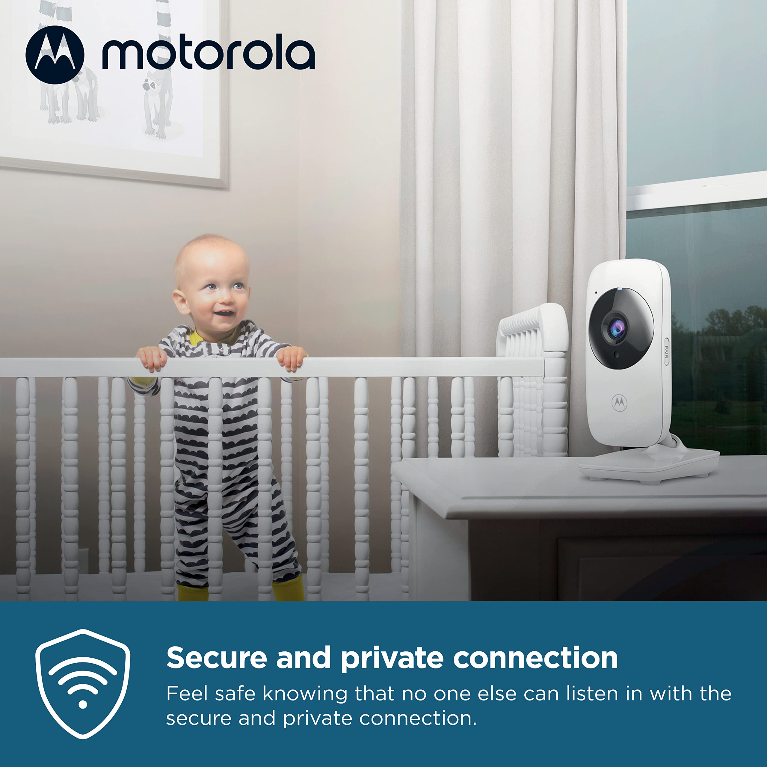 Motorola VM481 Indoor Video Baby Monitor W/Camera, 1000ft Range 2.4 GHz Wireless 2" Color Screen, 1-Way Audio, Manual Pan/Tilt, Digital Zoom Sound Level Indication, Night Vision