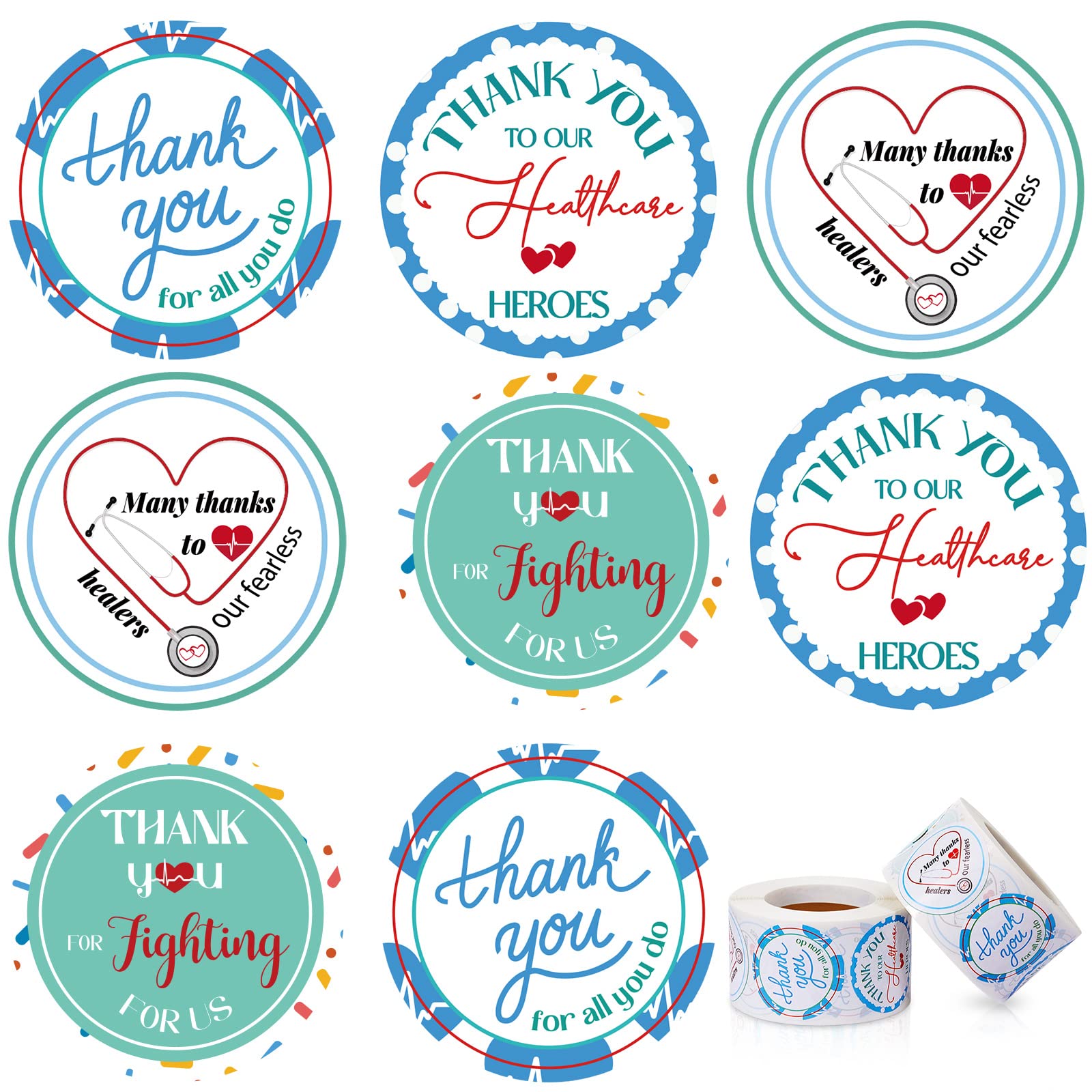 1000 Pcs Healthcare Workers Thanks Stickers 1.5 Inch Nurse Week Stickers Healthcare Gifts Nursing Stickers CNA Week Gifts Nursing School Graduation Labels for Nurses Doctor Card Envelope Package Seals