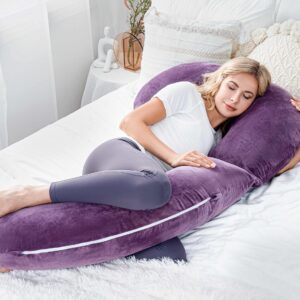 Meiz Pregnancy Pillows, Detachable Pregnancy Pillows for Sleeping, Pregnancy Body Pillow, Maternity Body Pillow for Sleeping, C Shaped Body Pillow with Velvet Cover, Dark Purple