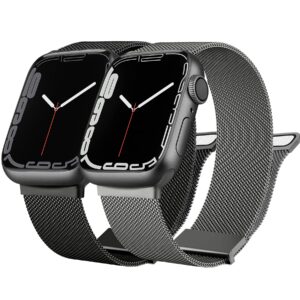 [2 pack] metal stainless steel bands compatible with apple watch bands series 8 7 6 5 4 3 2 1 se 42mm 44mm 45mm, mesh loop magnetic milanese strap for iwatch bands (black & graphite)