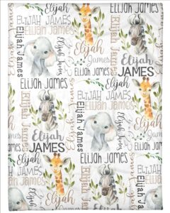 personalized baby boy blanket, custom name boy blanket, safari animal print blanket, baby name repeat blanket, elephant giraffe ze king