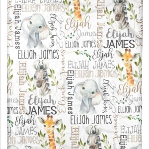 Personalized Baby Boy Blanket, Custom Name Boy Blanket, Safari Animal Print Blanket, Baby Name Repeat Blanket, Elephant Giraffe Ze King