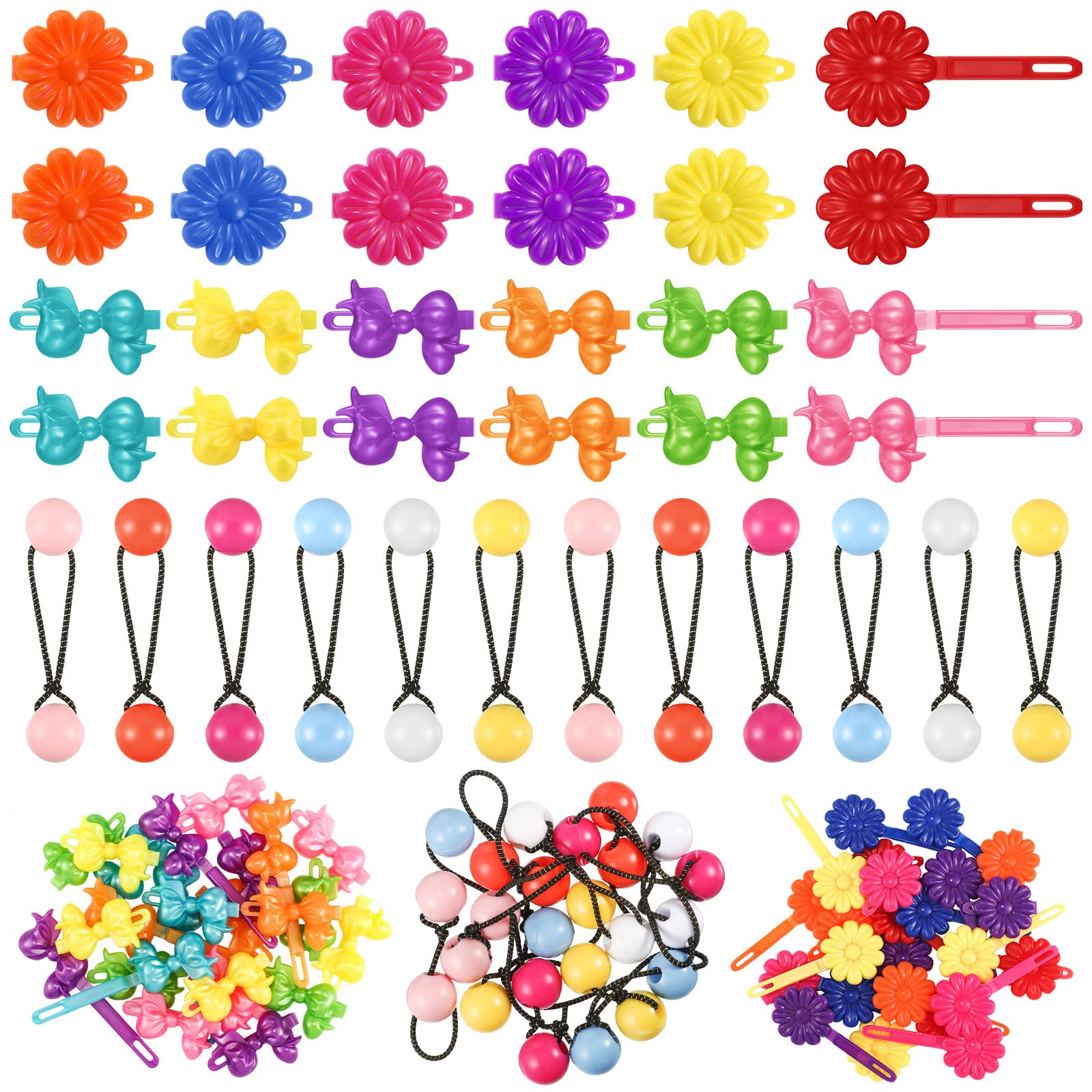 60 Pcs Self Hinge Hair Barrettes for Girls Ball Bubble Hair Accessories 80s 90s Assorted Hair Clips Elastic Ponytail for Baby Toddler (Lovely Style)