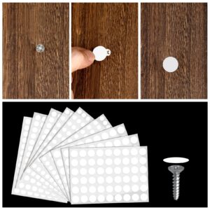 AIEX 870pcs PVC Screw Hole Stickers, 3 Sizes White Self-Adhesive Furniture Stickers for Wood Cabinet Shelve