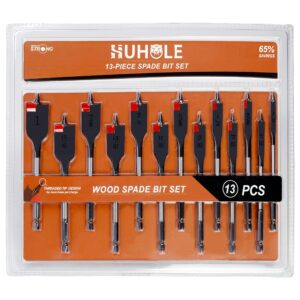 huhole spade drill bit set, 13pc flat drill bits for wood, high carbon steel paddle bit set with threaded tip and hex shank, 1/4-inch to 1-inch