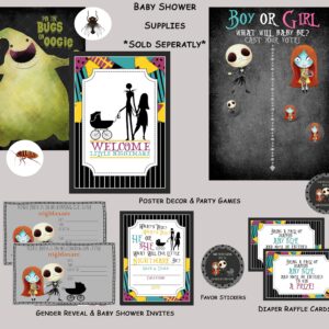 Silly Goose Gifts Nightmare Before Christmas Themed Baby Shower Gender Reveal Invitation Invite Decoration Supply (Set of 12) with Envelopes