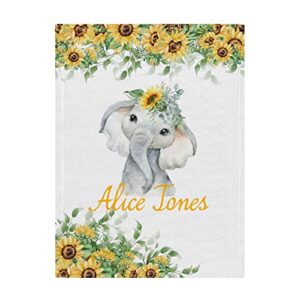 purefly personalized baby blankets with name for girls-custom name baby blanket for girls, customized elephant floral sunflowers toddler baby fleece blankets for girls boys gifts for newborn infant