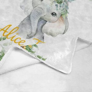 PUREFLY Personalized Baby Blankets with Name for Girls-Custom Name Baby Blanket for Girls, Customized Elephant Floral Sunflowers Toddler Baby Fleece Blankets for Girls Boys Gifts for Newborn Infant