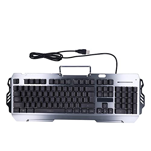 Wired Gaming Keyboard, RGB Led Backlit Mechanical Keyboard with Hand Rest Phone Holder, 104 Keys 2 Colors Keycaps Backlit Alloy Panel Computer Keyboard