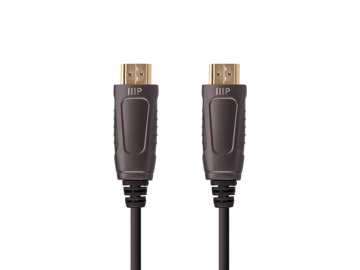 Monoprice 8K Ultra High Speed Fiber Optic Certified HDMI Cable - HDMI 2.1, 8K@60Hz, 4K@120Hz, 48Gbps, HDR, VRR, Active Optical Cable (AOC), 49ft, Black