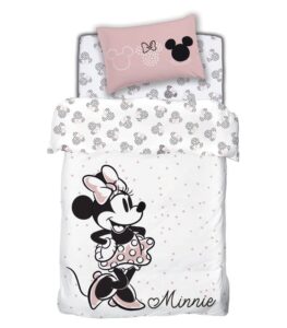 pink minnie bedding set 100% cotton toddler crib bed 3 pcs (fitted sheet, pillowcase, and duvet cover)