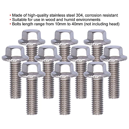 Screw Bolts Accessory, 10Pcs Hex Head Bolt Stainless Steel A2-70 Rustproof for Fastening(M5*16)