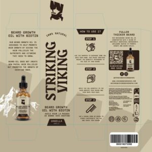 Striking Viking Beard Growth Oil with Biotin - Thickening & Conditioning Beard Oil Growth - Naturally Derived Beard Oil for Facial Hair Growth for Men Vanilla, 2 Fl Oz (Pack of 1) - Vanilla Beard Oil